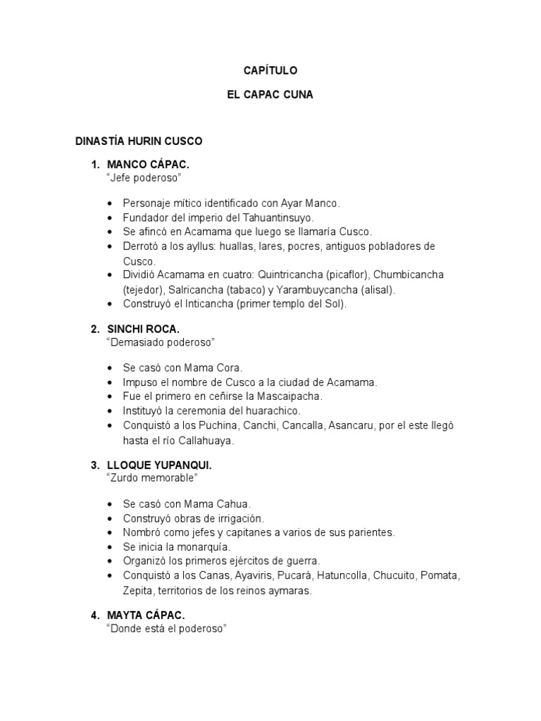 Capac Cuna | PDF | Imperio Inca | Andes