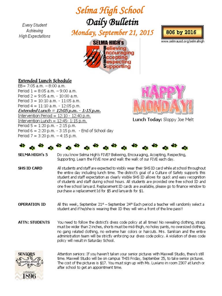 SHS Daily Bulletin 9-21-15 | PDF