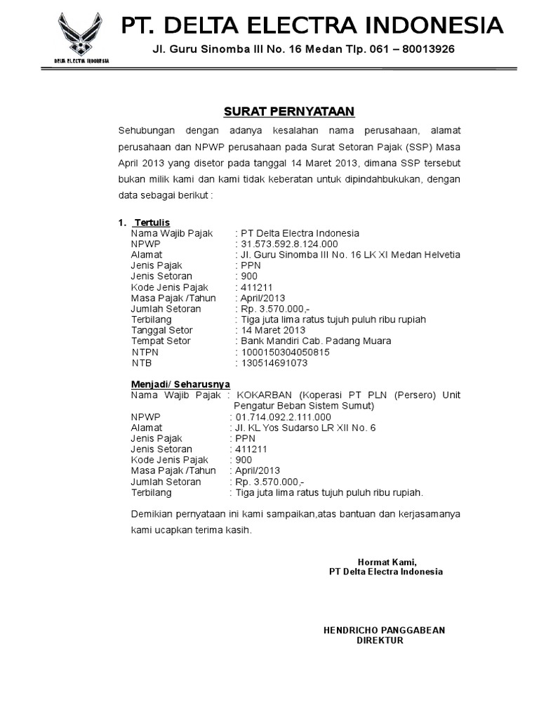 Surat Pernyataan Rekanan Untuk PBK Pajak-2 | PDF