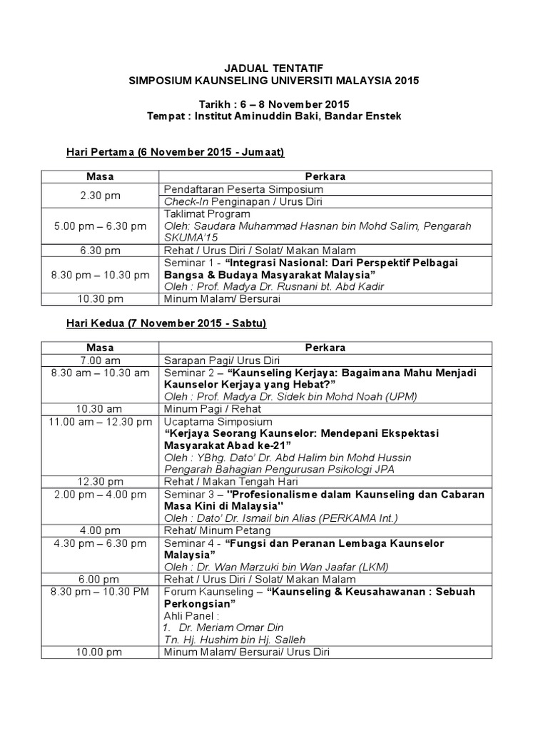 Jadual Tentatif | PDF