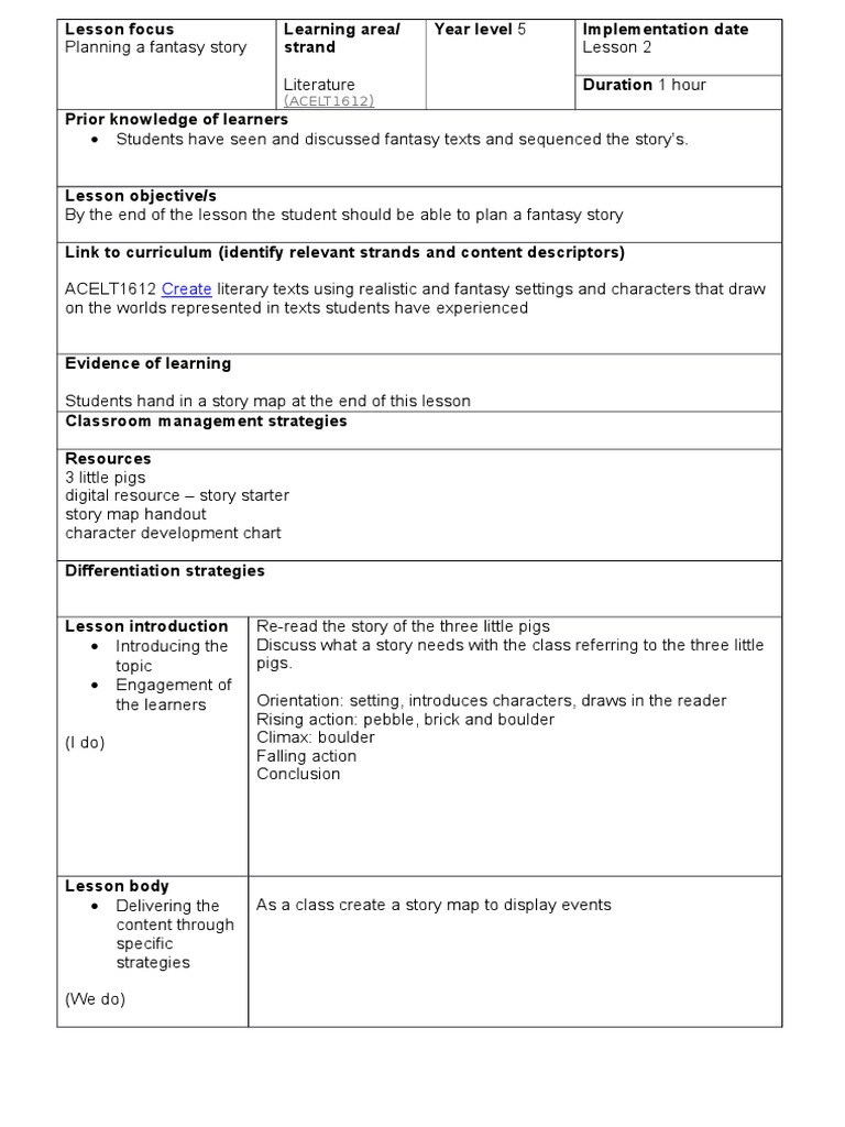 Planning a Fantasy Story Lesson | PDF | Foreign Language Studies