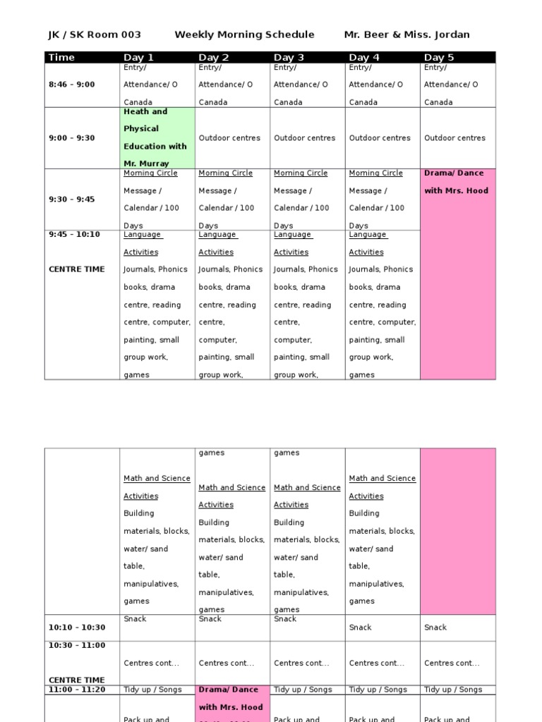 Weekly Schedule Website 15 16 | PDF | Leisure | Further Education