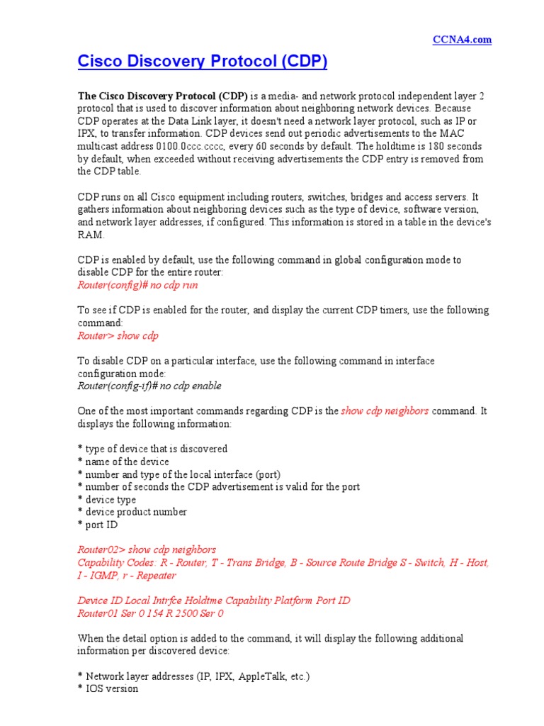 Cisco Discovery Protocol Cdp Pdf Router Computing Computer