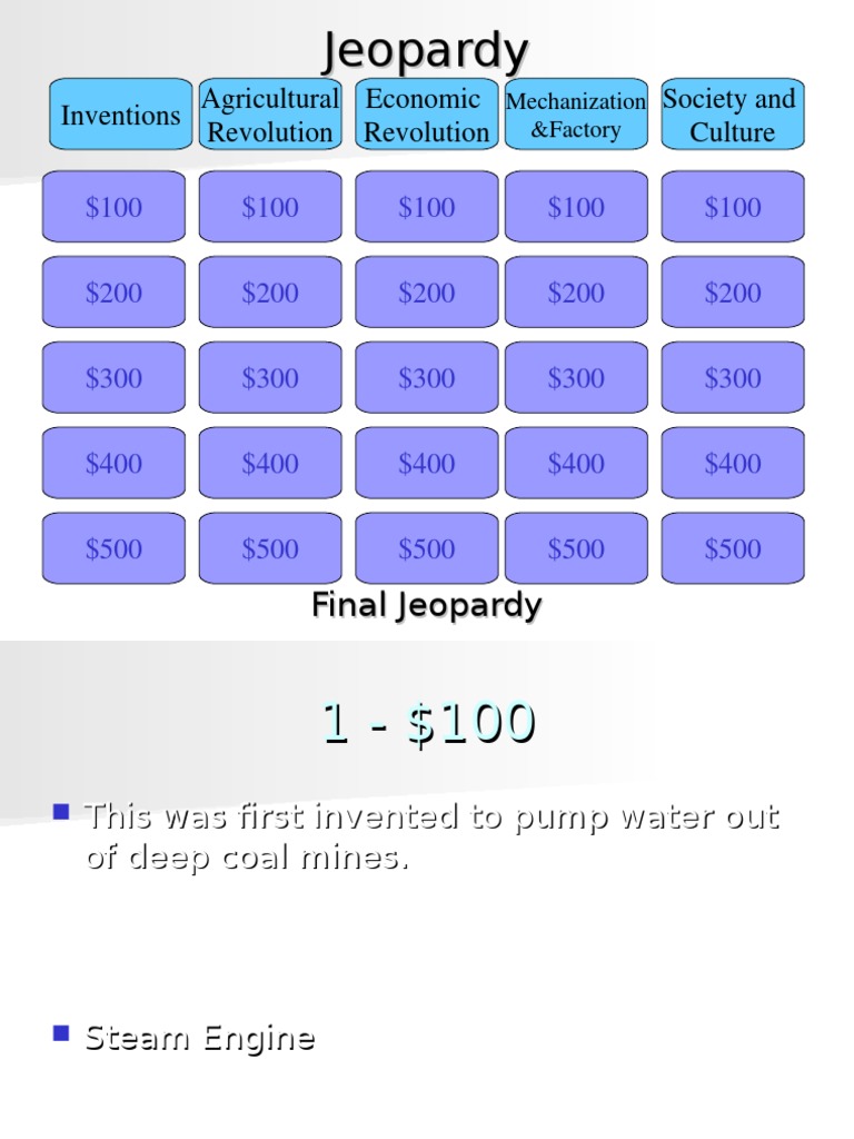 Industrial Revolution Jeopardy Quiz | PDF | Industrial Revolution ...