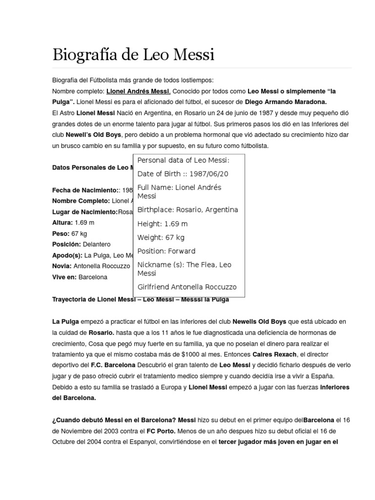 Biografía de Leo Messi | PDF | FC Barcelona | Lionel Messi