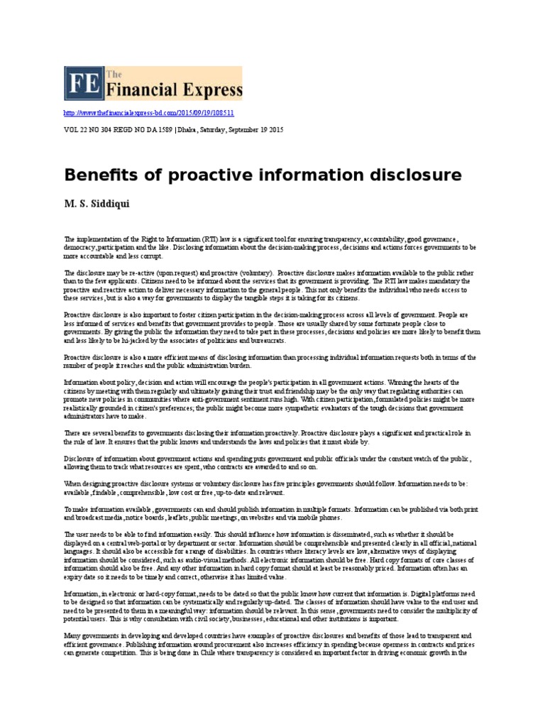 Benefits of Proactive Information Disclosure: M. S. Siddiqui | PDF ...