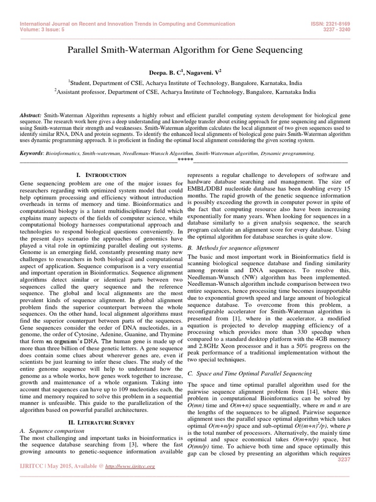 Parallel Smith-Waterman Algorithm For Gene Sequencing | PDF | Sequence ... Parallel Smith-Waterman Algorithm For Gene Sequencing | PDF | Sequence ...