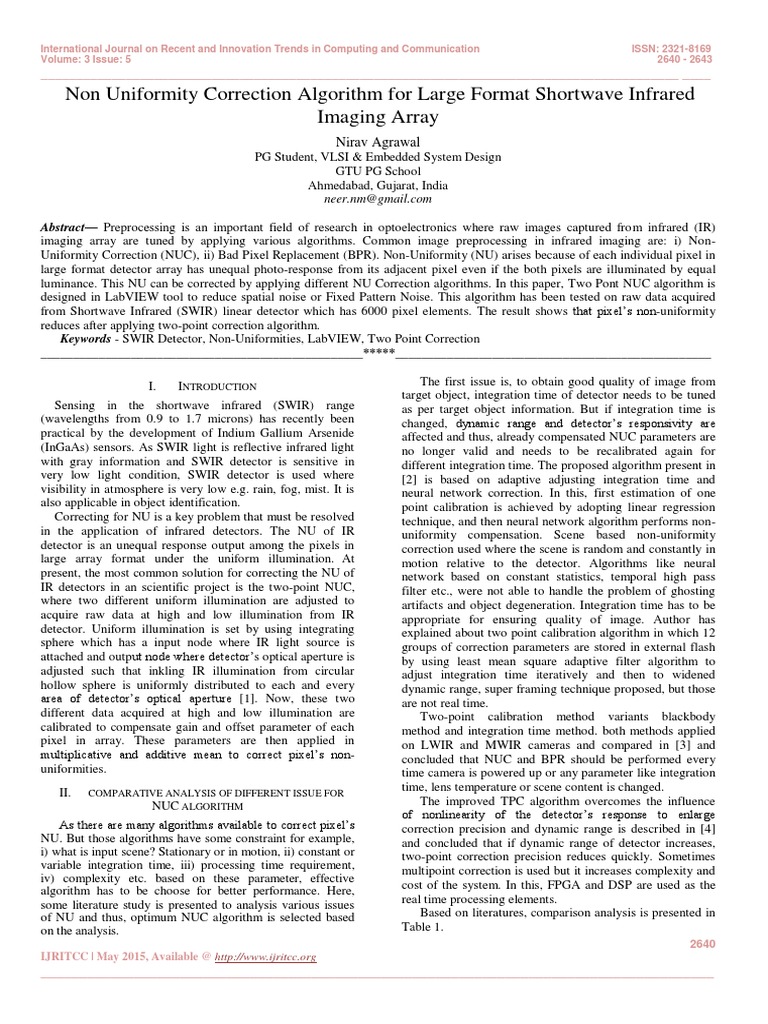 Non-Uniformity Correction for SWIR Imaging | PDF | Infrared | Sensor
