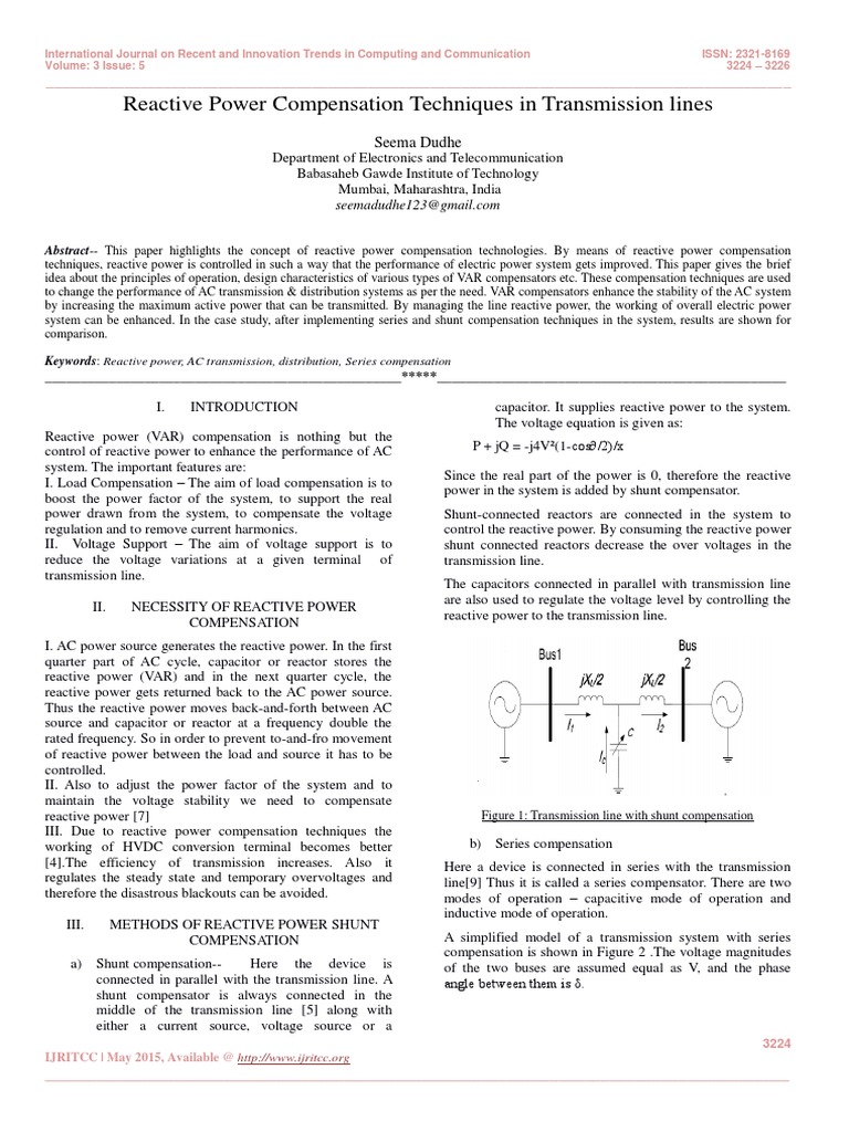 Reactive Power Compensation Techniques in Transmission Lines | PDF | Ac ...