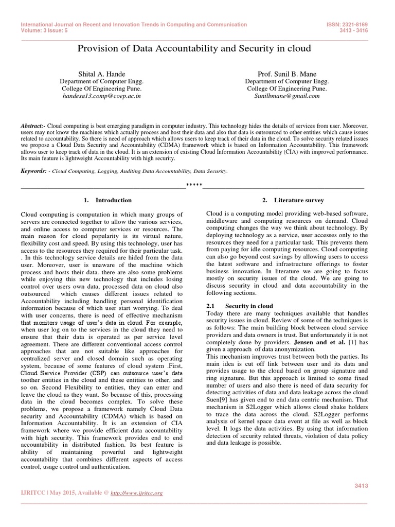 Provision of Data Accountability and Security in Cloud | PDF | Public ...
