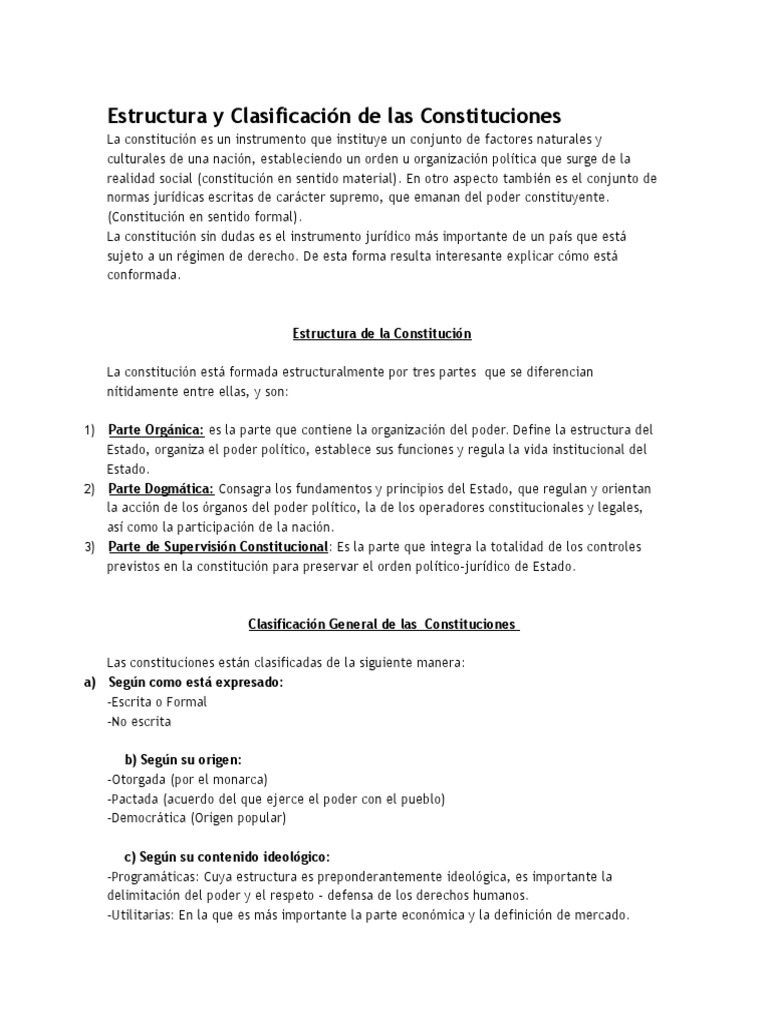 Estructura y Clasificación de Las Constituciones | PDF | Constitución ...