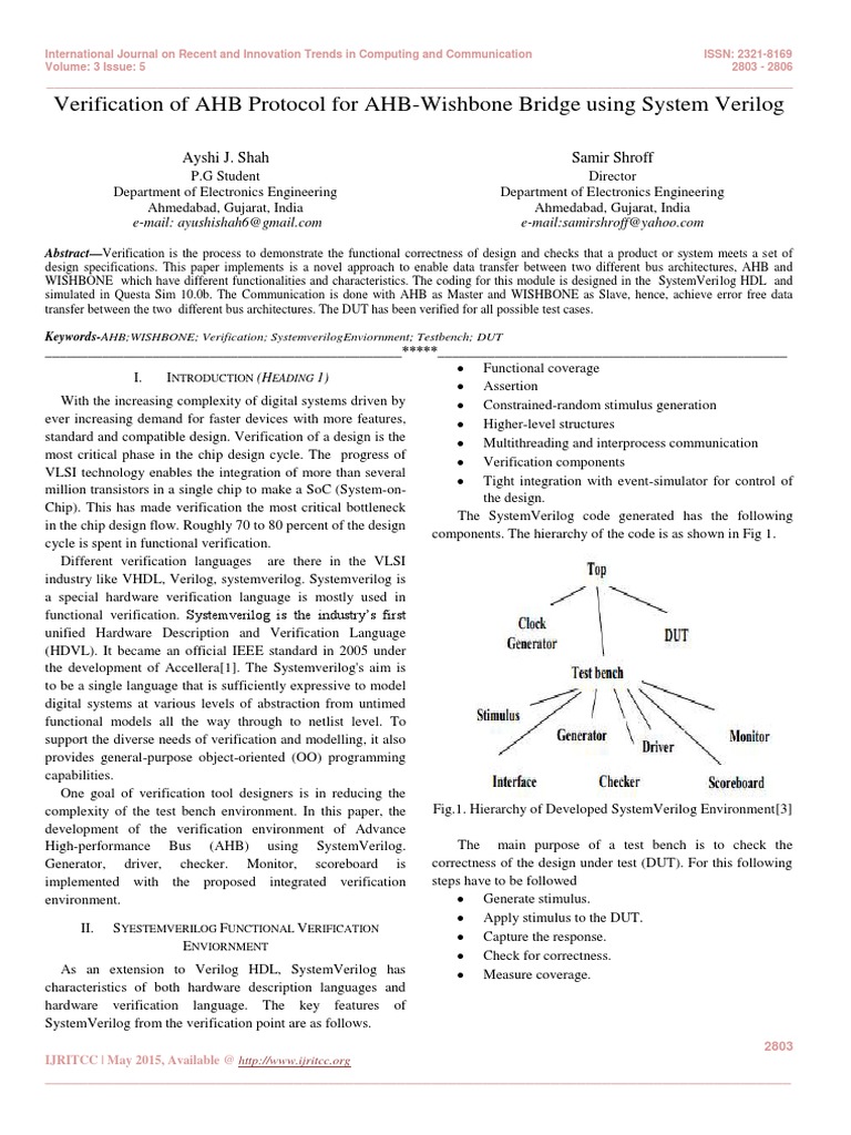 Verification Of Ahb Protocol For Ahb Wishbone Bridge Using Systemverilog Pdf Hardware