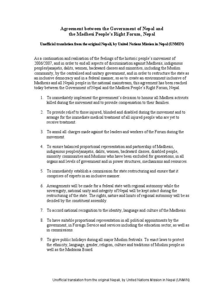 Madhesi Rights Agreement with Nepal Government | PDF | Nepal | Dalit