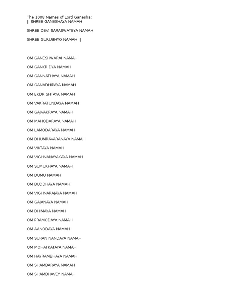 1008 Names of Lord Ganesha | PDF | Hindu Deities | Hindu Mythology
