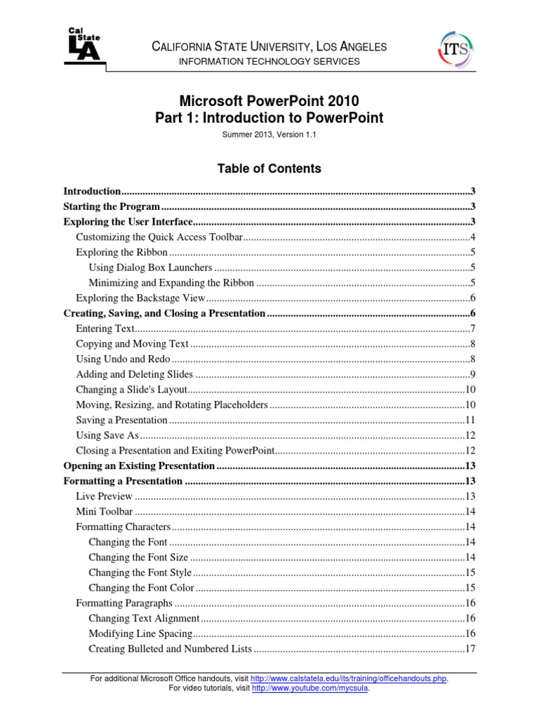 Microsoft Powerpoint 2010 Part 1: Introduction To Powerpoint | PDF | Typefaces | Microsoft Power ...