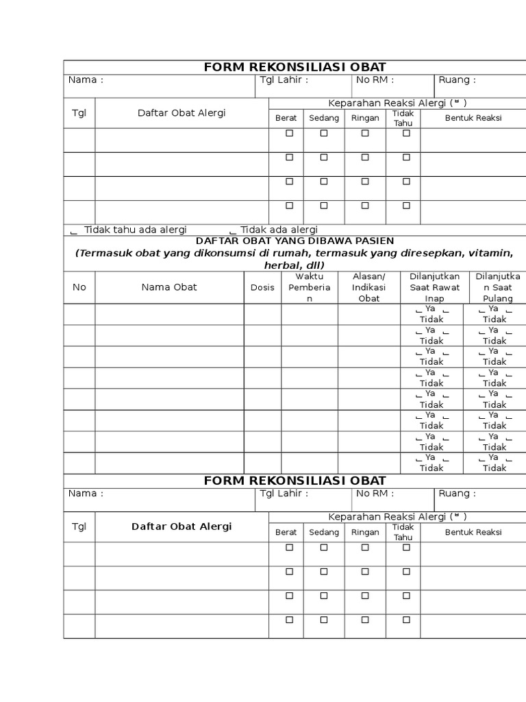 Form Rekonsiliasi Obat | PDF