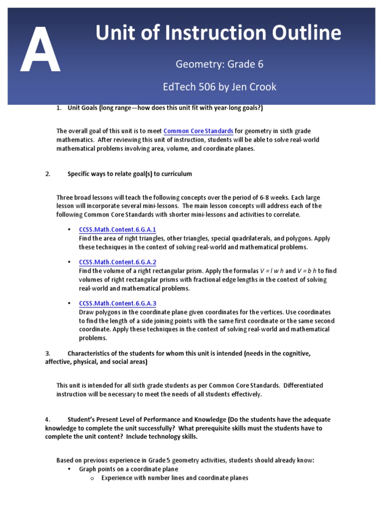 Jen Crook 506 Unit of Instruction Outline PDF | PDF | Educational ...