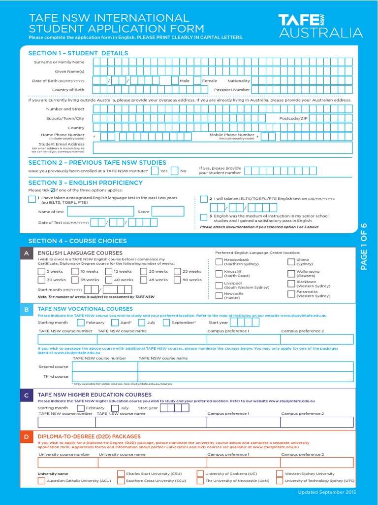 Tafe NSW International Student Application Form | PDF | Vocational ...