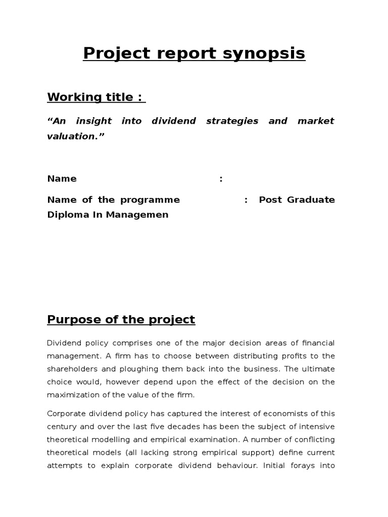 Project Report Synopsis 2 | PDF | Dividend | Valuation (Finance)