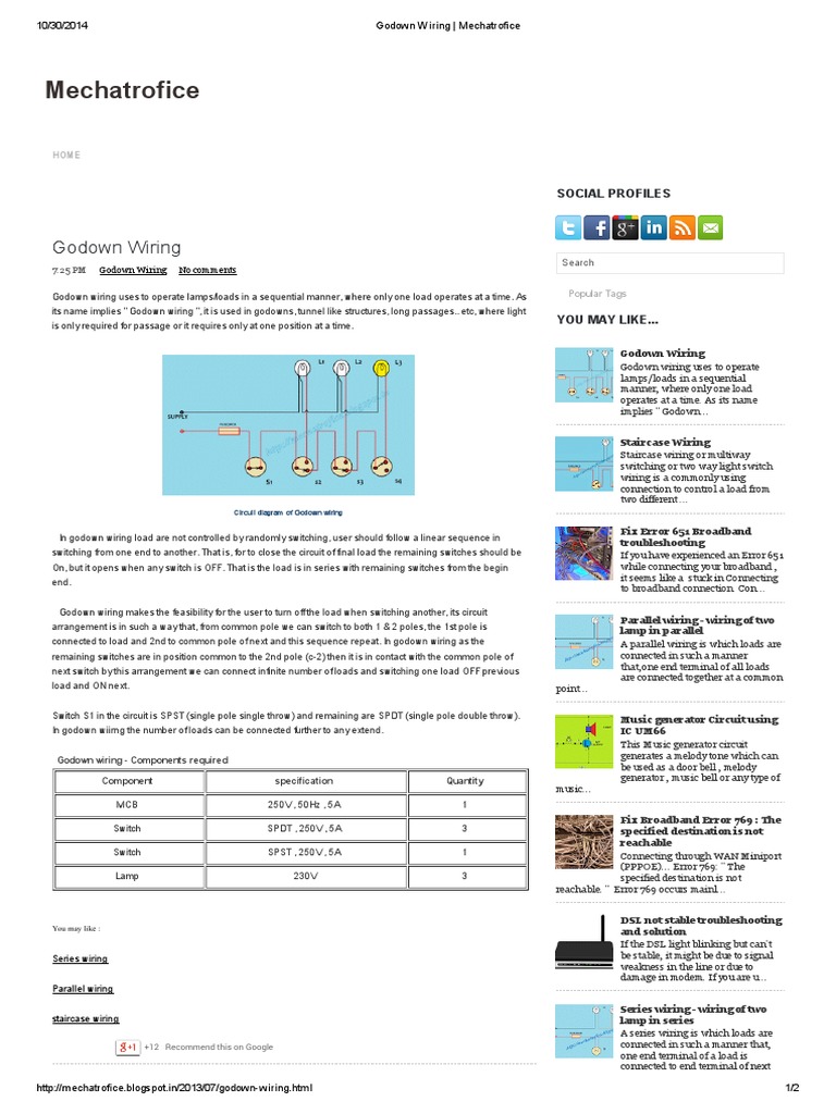 Godown Wiring - Mechatrofice | PDF | Switch | Electrical Network