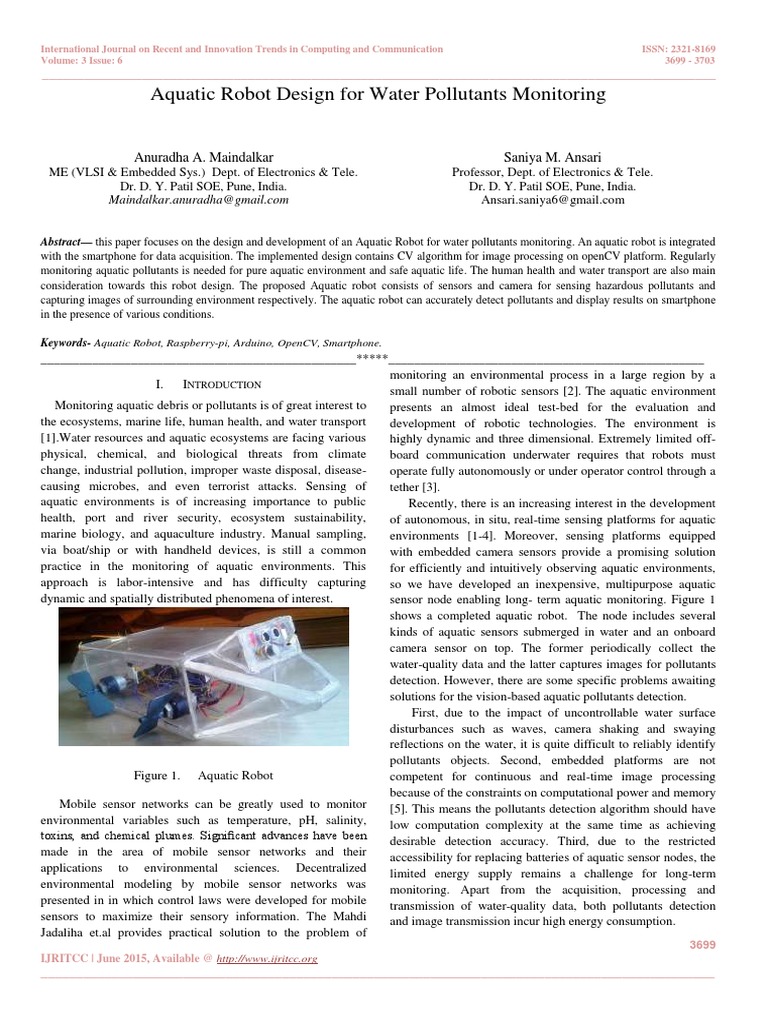 Aquatic Robot Design For Water Pollutants Monitoring | PDF | Wireless ...