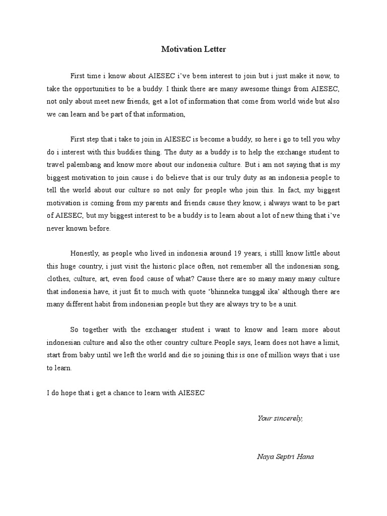 Motivation Letter: Your Sincerely | PDF