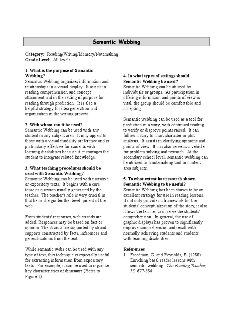 Semantic Webbing | PDF | Reading Comprehension | Pedagogy