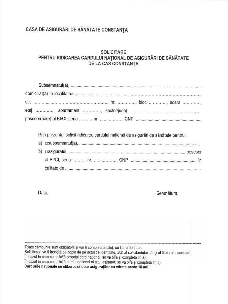 Model Cerere Solicitare Ridicare Card National Casct 2015-01-15 | PDF