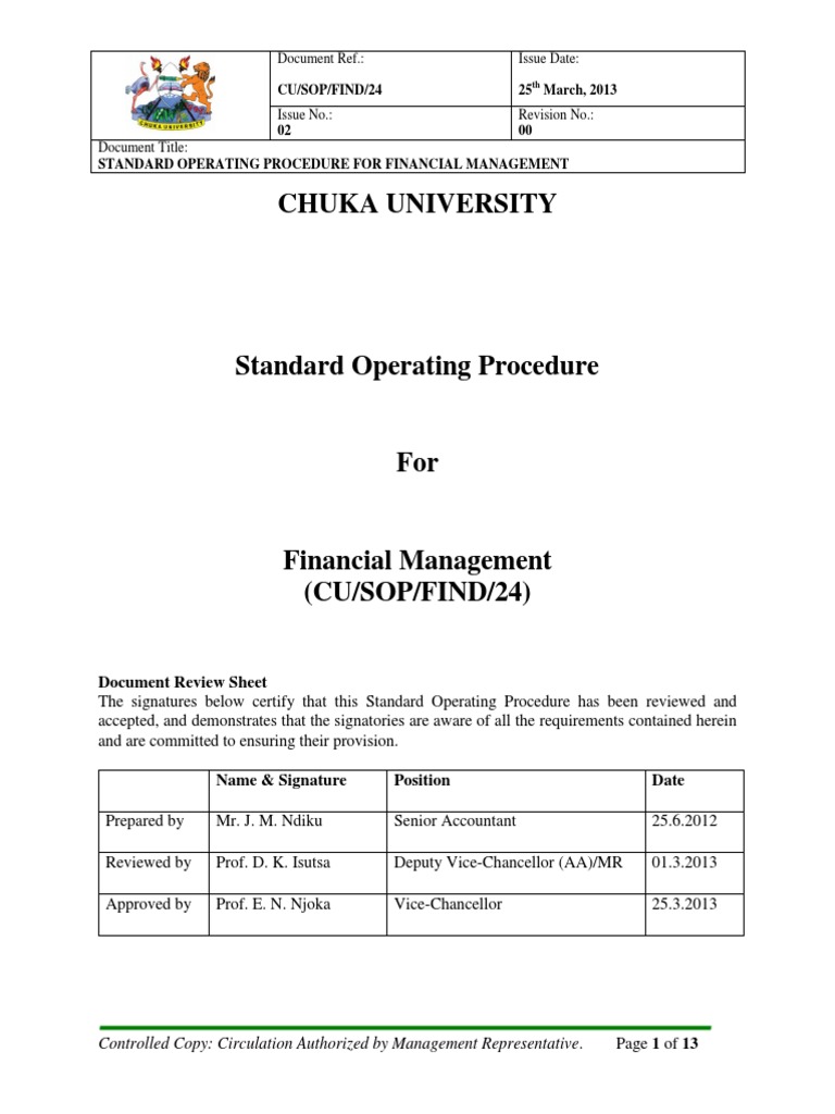 SOP Financial Management Procedures | PDF | Cheque | Budget