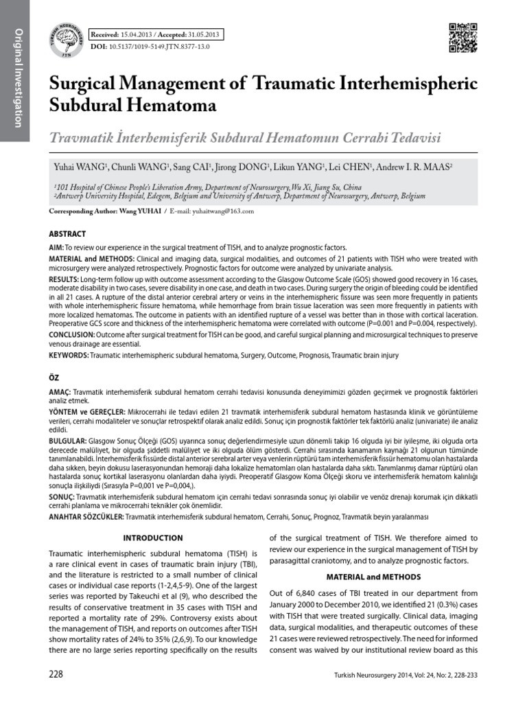 Turkish Neurosurg 13 - Surgical Management of TISDH | PDF | Surgery ...