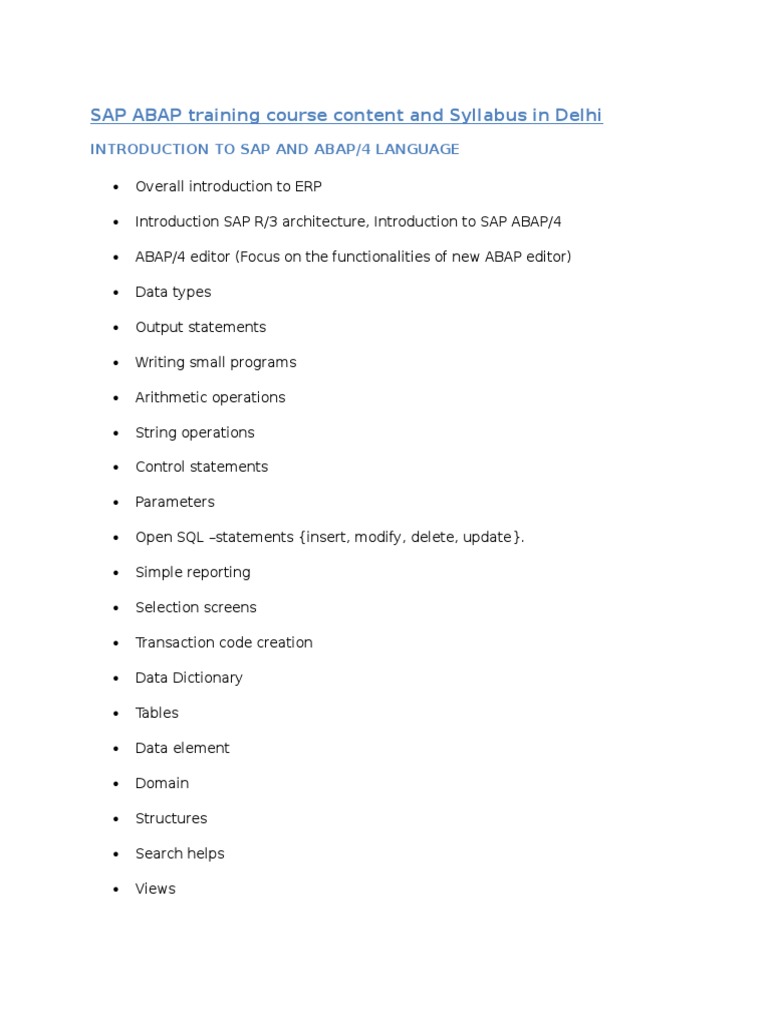 SAP ABAP Training Course Content and Syllabus in Delhi | PDF ...