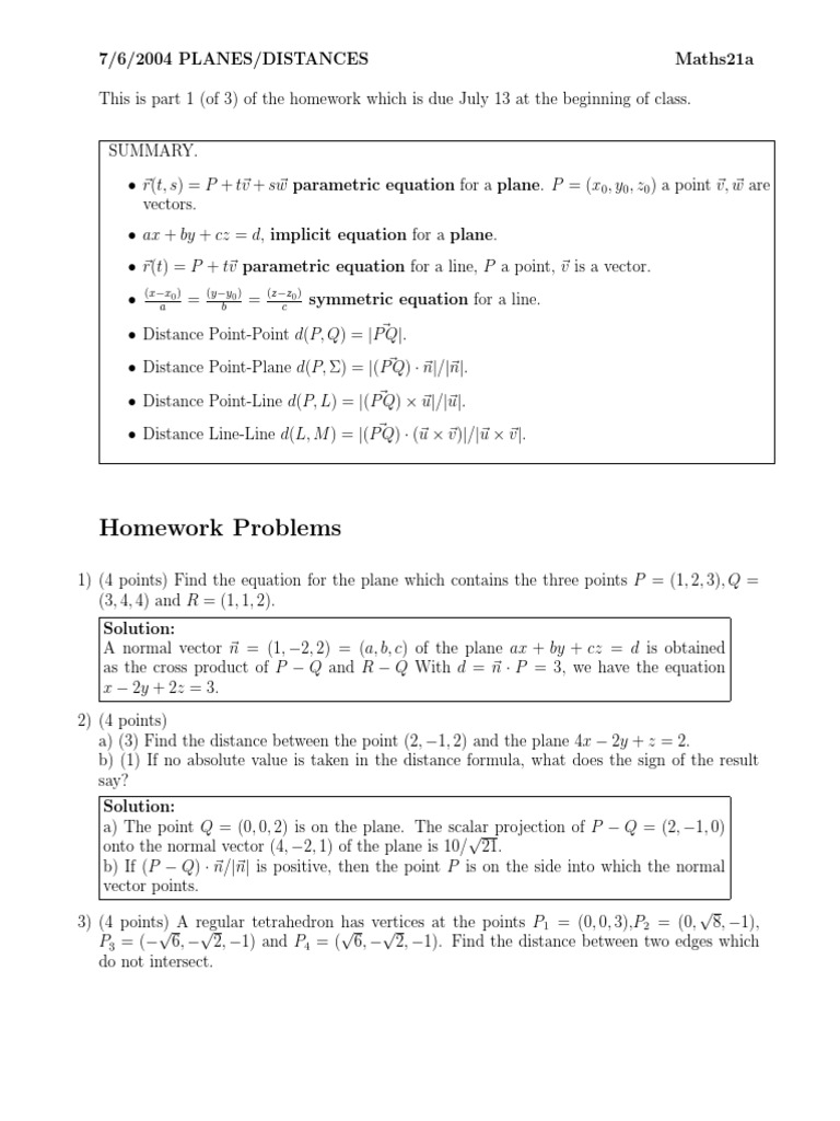Homework Problems | PDF | Plane (Geometry) | Classical Geometry