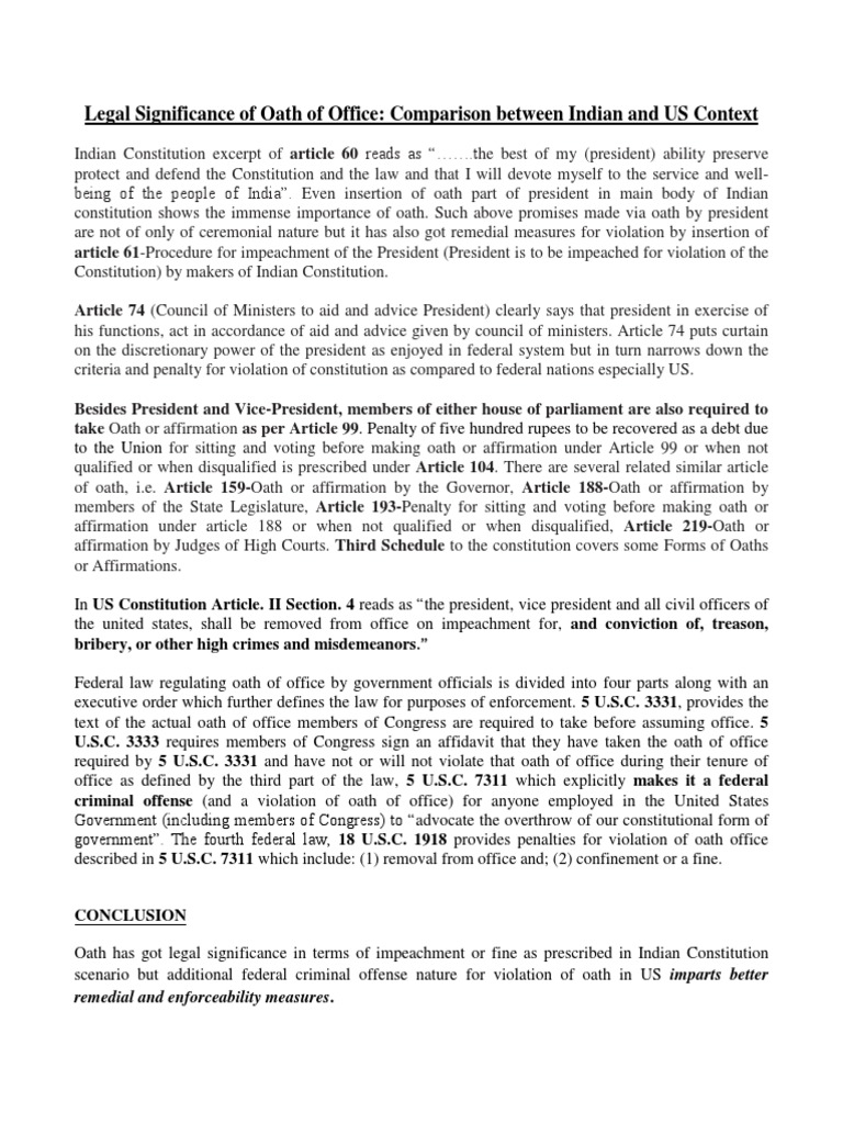 Legal Significance of Oath | PDF | Oath Of Office | United States ...