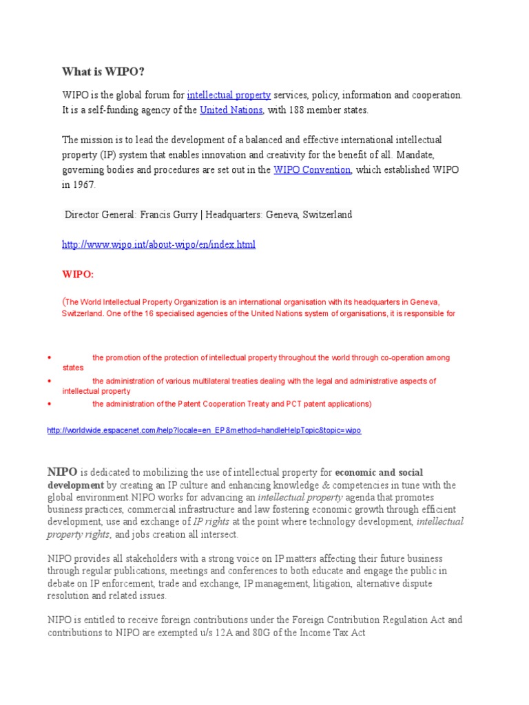 What Is WIPO?: Intellectual Property United Nations | PDF | World ...