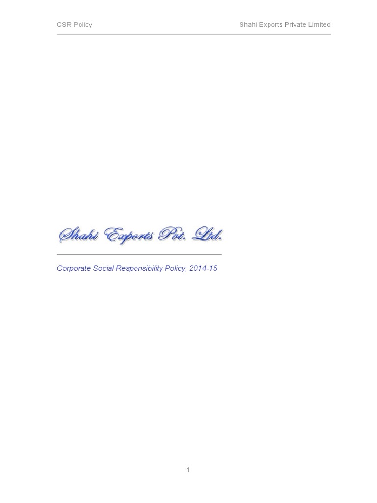 CSR Policy Shahi Exports Private Limited: Corporate Social ...
