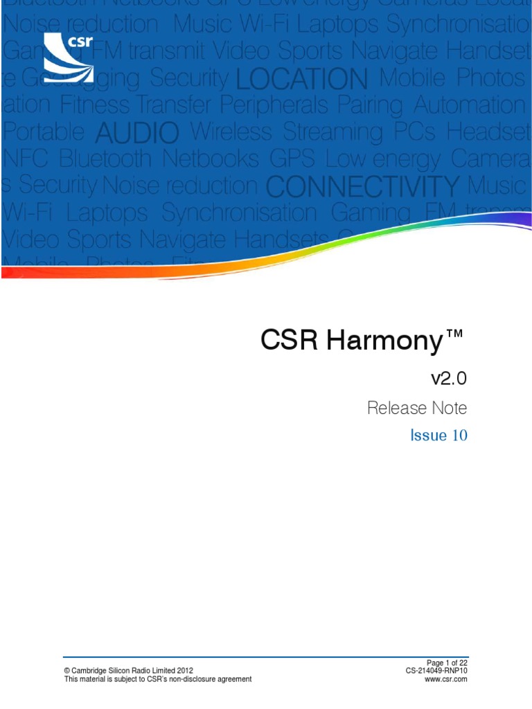 CSR Harmony 2.0 Software Release Note | PDF | Bluetooth | Installation (Computer Programs)