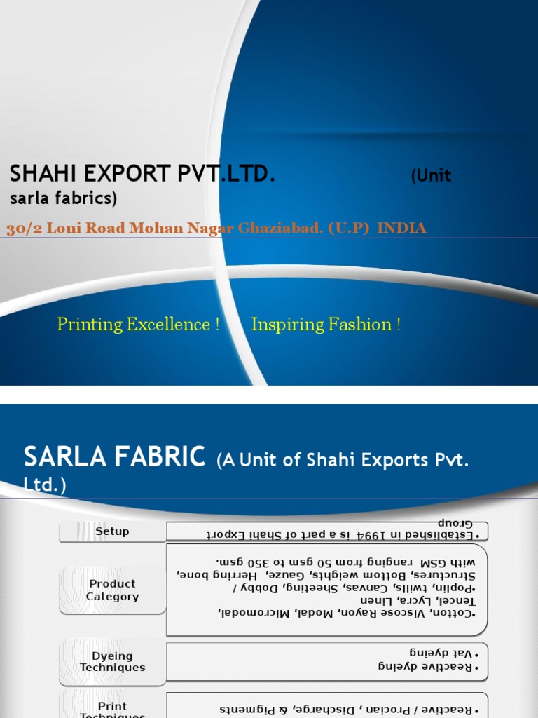 Shahi Export PVT - LTD.: (Unit Sarla Fabrics) | PDF | Weaving | Loom