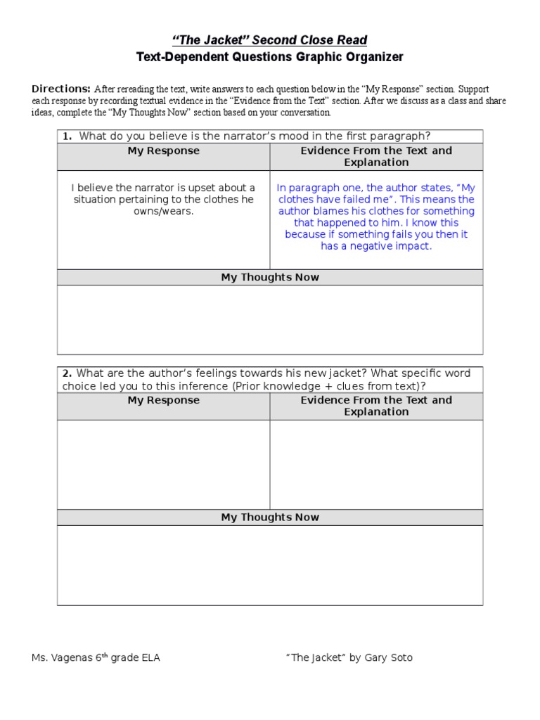 Comprehension Questions For The Jacket CSECTION A: Q. NO. (11 15)