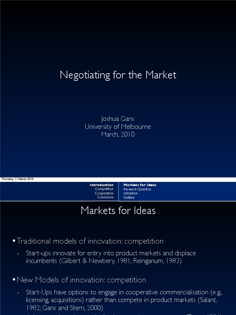 Negotiating For The Market | PDF | Competition | Entrepreneurship