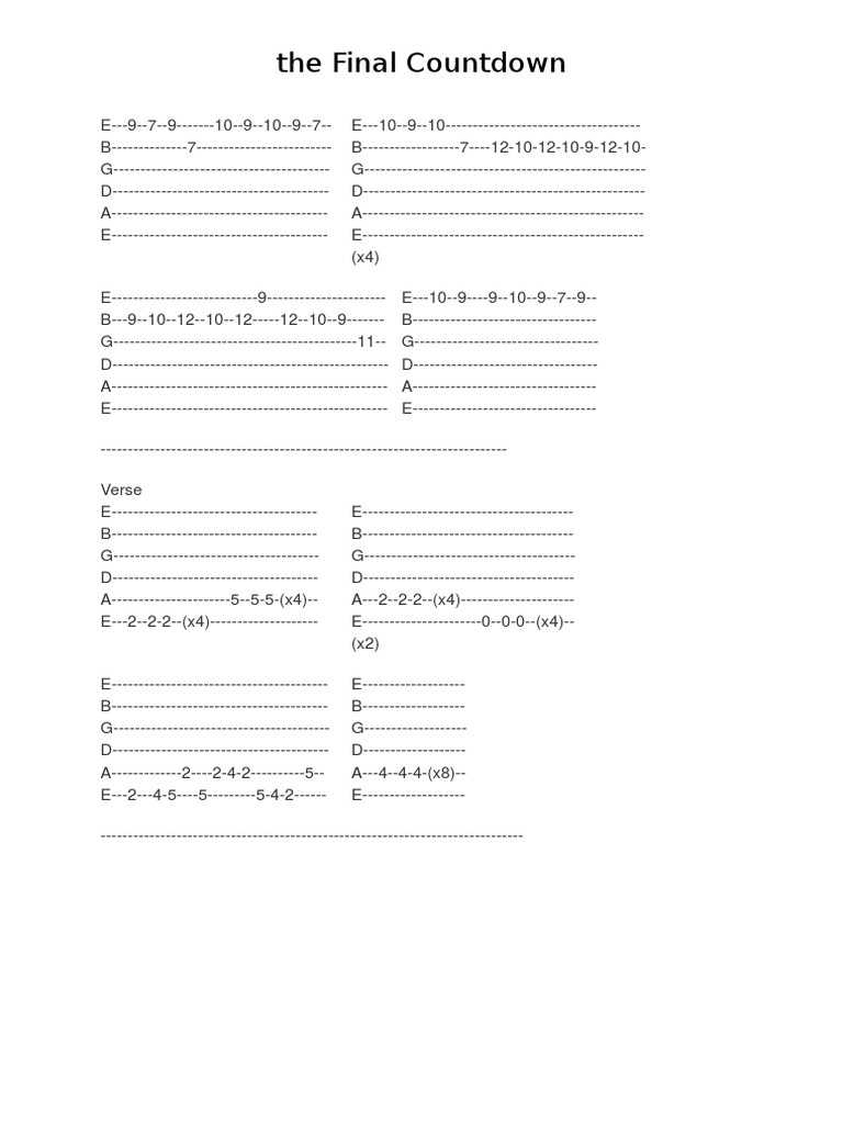 The Final Countdown Guitar Tab | PDF