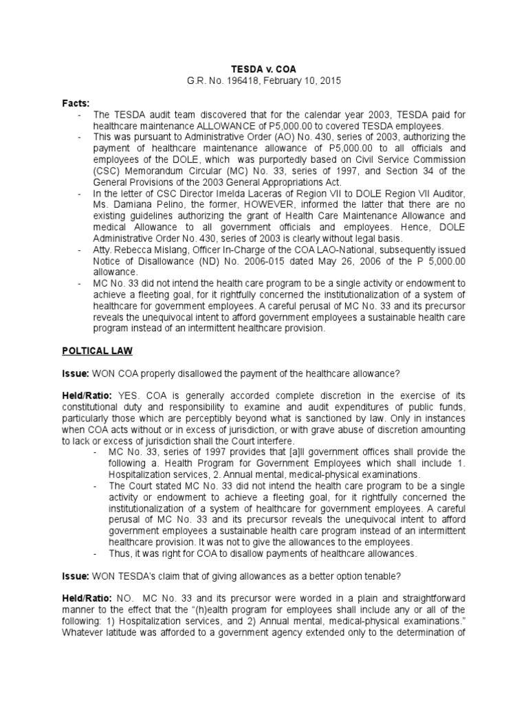TESDA v. COA | PDF | Health Care | Social Institutions