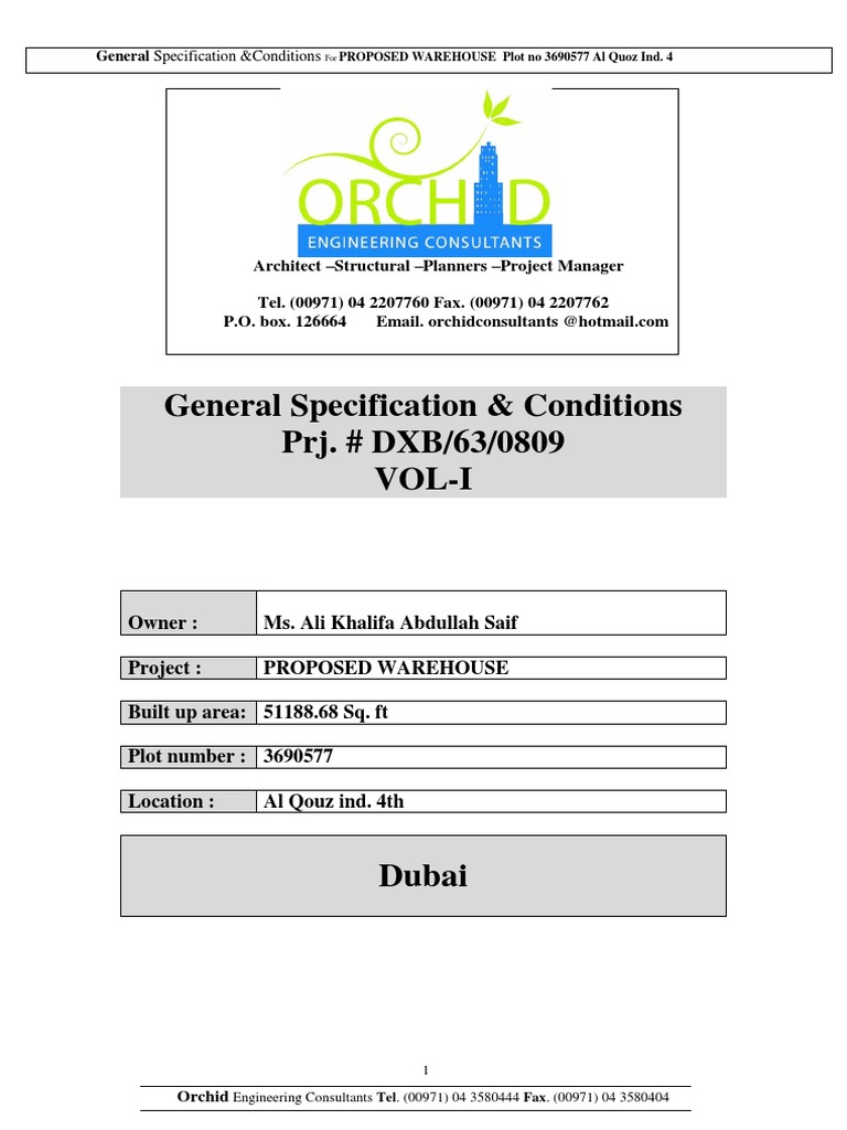 Sample Project Specs | PDF | Concrete | Electrical Wiring
