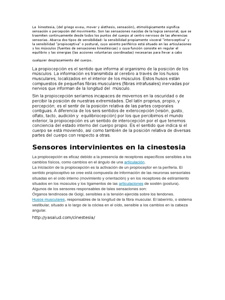 La Kinestesia | PDF | Experiencia subjetiva | Psicología experimental
