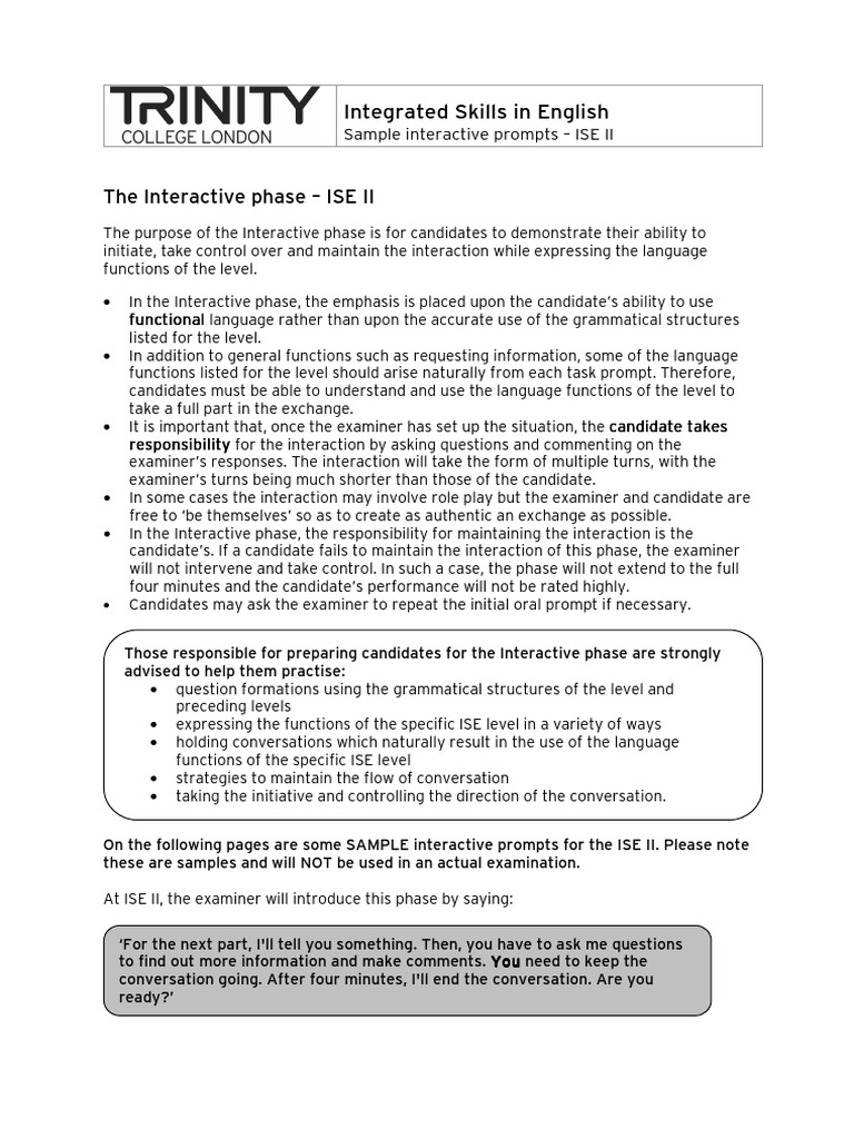 ISE II Sample Interactive Prompts | PDF | Conversation | Emotions