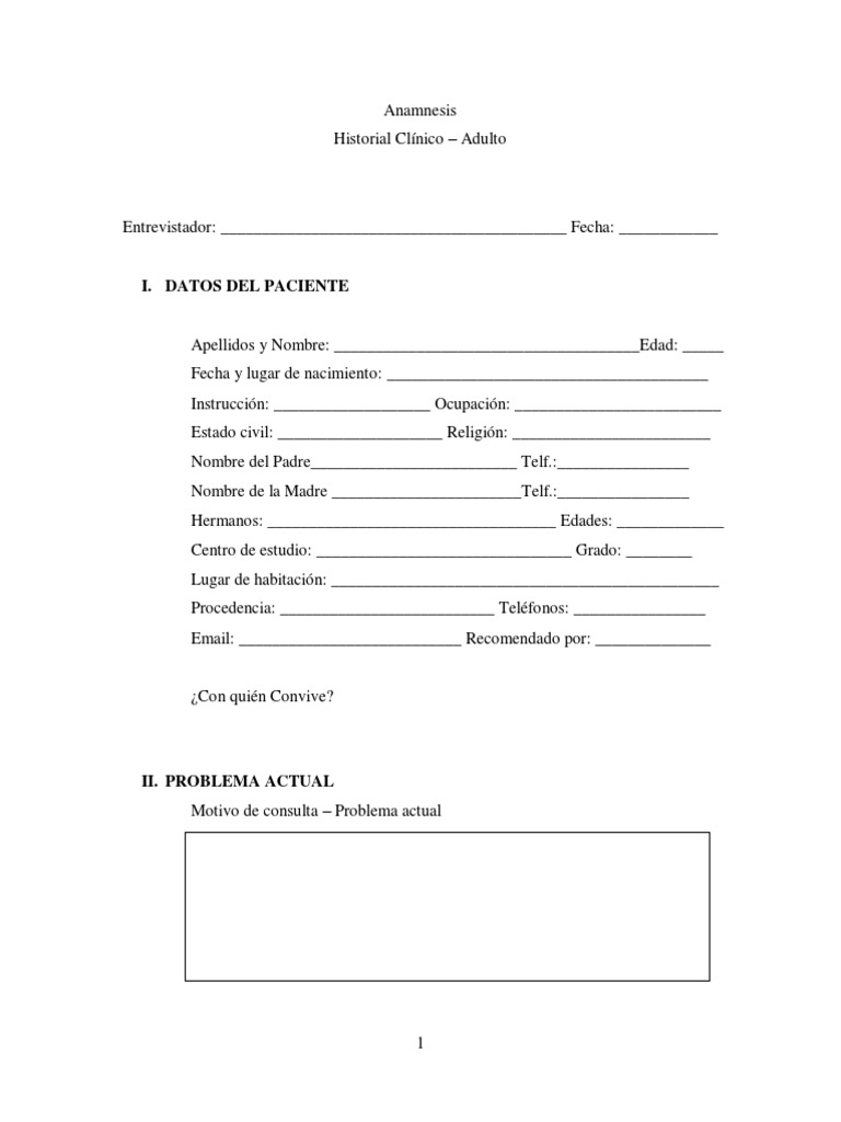 Formato de Anamnesis Clínica | PDF