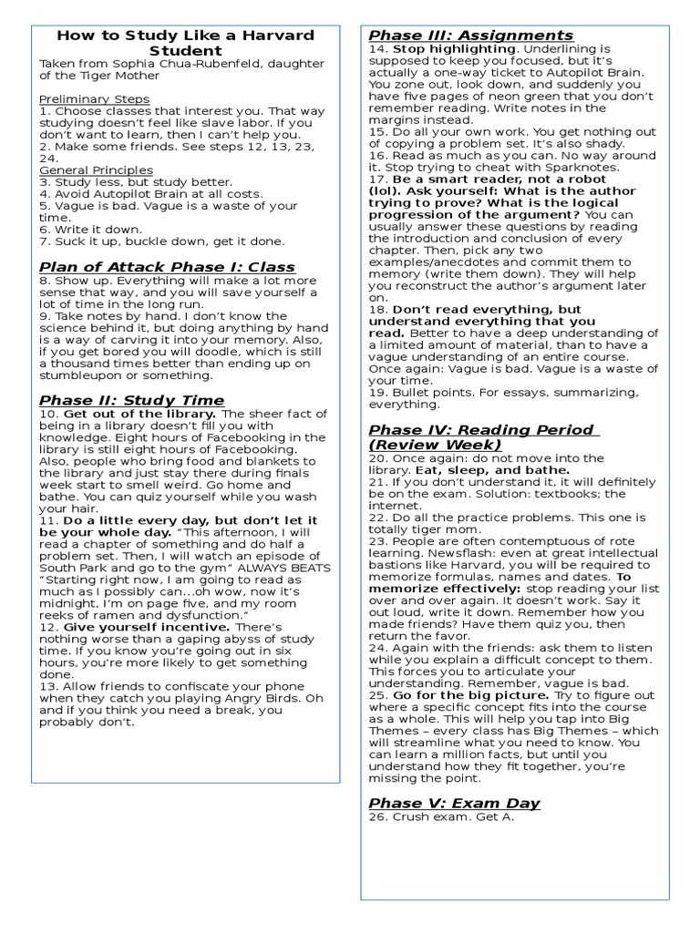 How To Study Like A Harvard Student | PDF | Understanding | Science