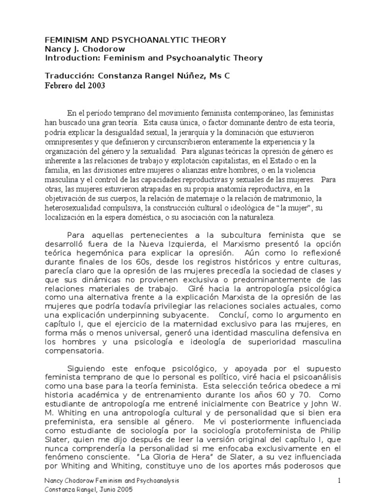 Nancy Chodorow, Feminist Psychoanalysis | PDF | Psicoanálisis | Género