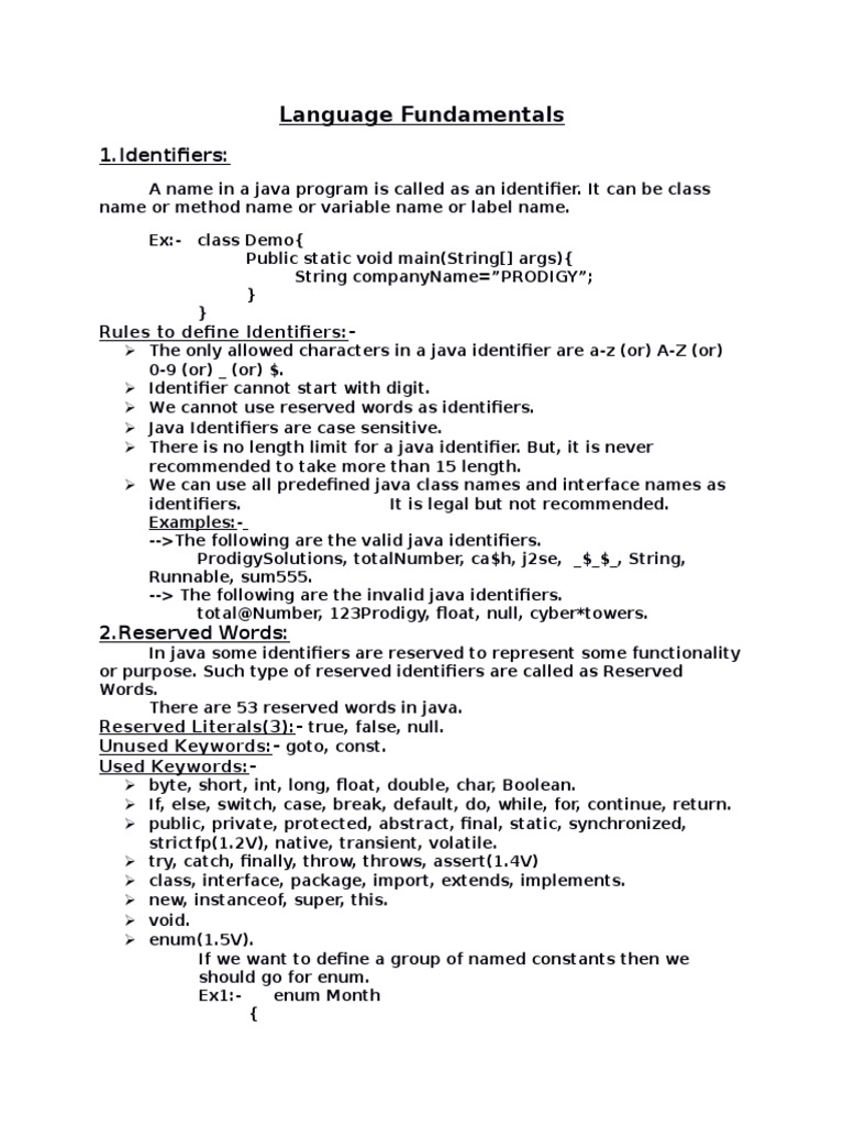 Language Fundamentals-Java | PDF | Data Type | Integer (Computer Science) Language Fundamentals-Java | PDF | Data Type | Integer (Computer Science)