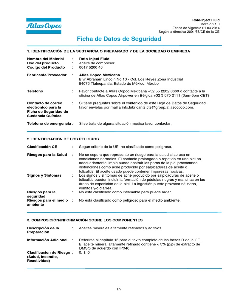SDS Roto-Inject Fluid 010314 | PDF | Guante | Contaminación