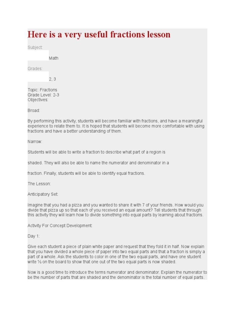 Here Is A Very Useful Fractions Lesson | PDF | Fraction (Mathematics ...